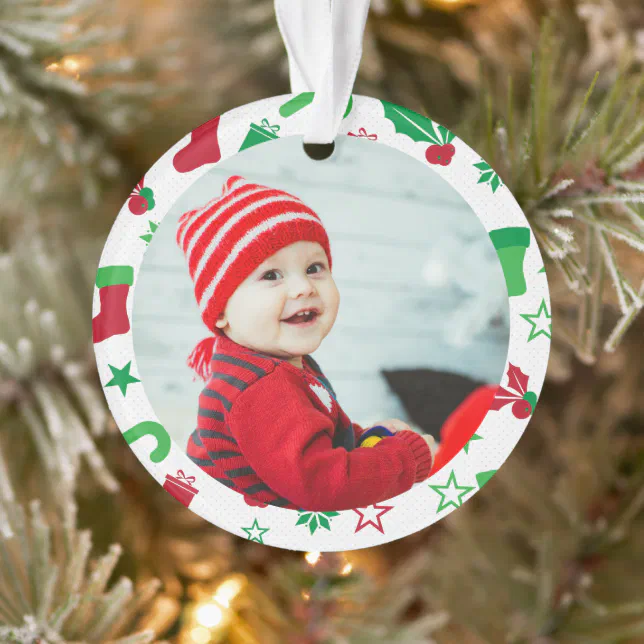Custom Photo Frame Baby's First Christmas Holiday Ornament | Zazzle