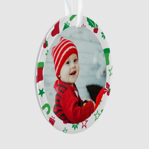 Custom Photo Frame Baby's First Christmas Holiday Ornament | Zazzle