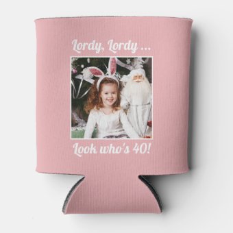 Custom Photo Fun Cool 40th Birthday Pink Can Cooler | Zazzle