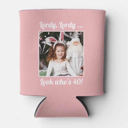Custom Photo Fun Cool 40th Birthday Pink Can Cooler | Zazzle