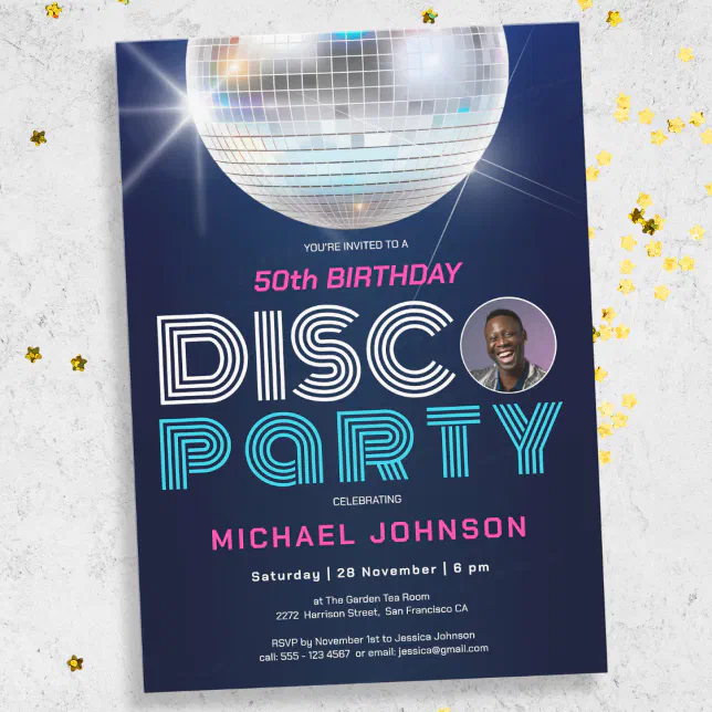 Custom Photo Fun Disco 50th Birthday Party Invitation | Zazzle