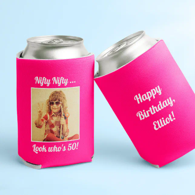 Custom Photo Funny Cool 50th Birthday Can Cooler | Zazzle