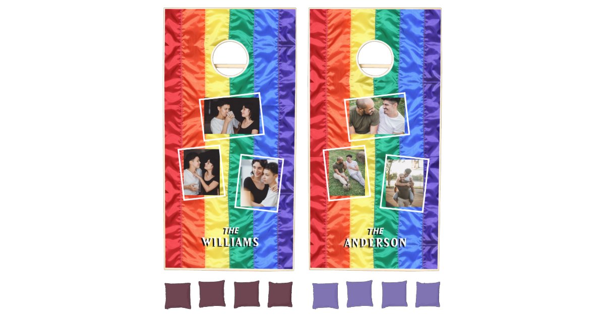 Custom photo gay rainbow flag LGBTQ photo collage Cornhole Set | Zazzle