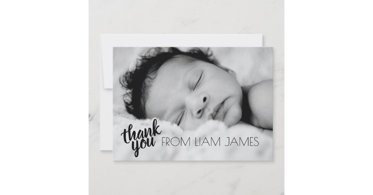 Custom Photo Gender Neutral Script Thank You Card | Zazzle