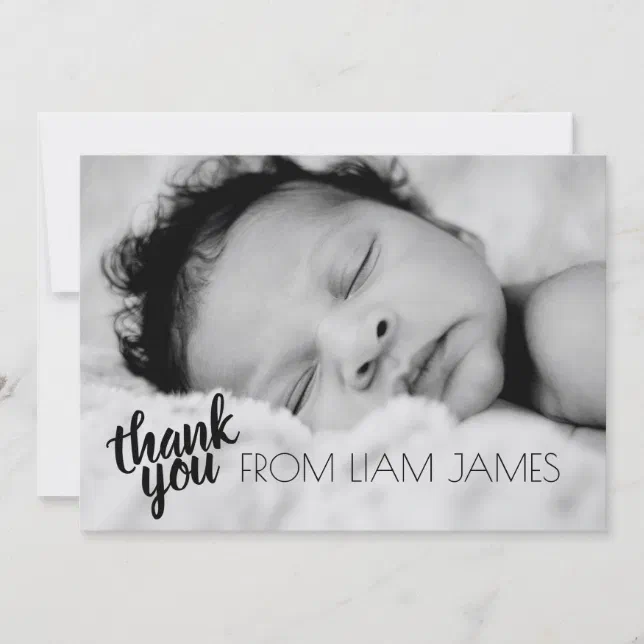 Custom Photo Gender Neutral Script Thank You Card | Zazzle