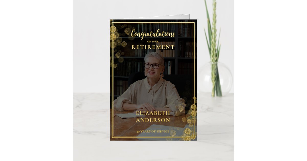 Custom Photo Gold Confetti Retirement Employee Foil Greeting Card | Zazzle