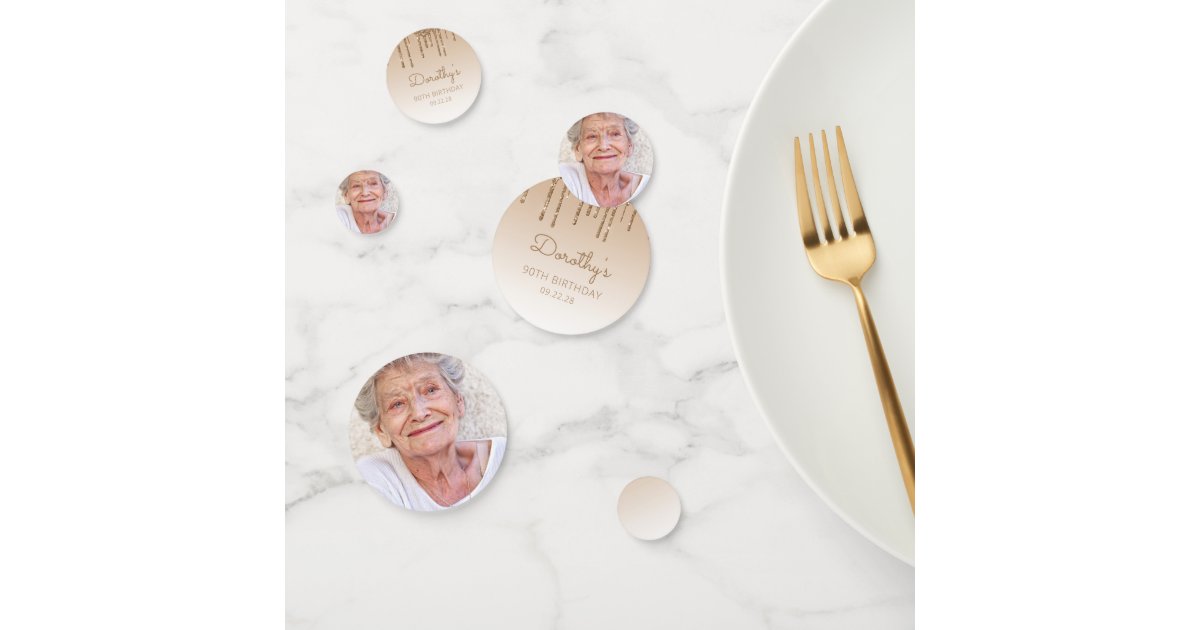 Custom Photo Gold Glitter Drip 90th Birthday Confetti | Zazzle