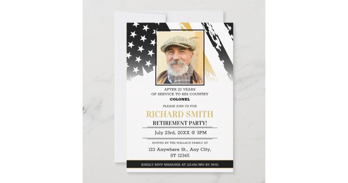 Custom Photo Golden Line Air Force Retirement Invitation | Zazzle