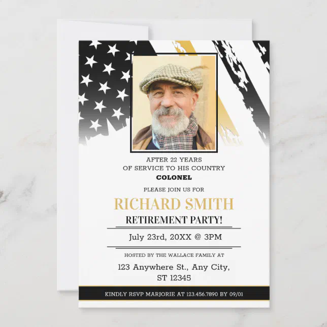 Custom Photo Golden Line Air Force Retirement Invitation | Zazzle