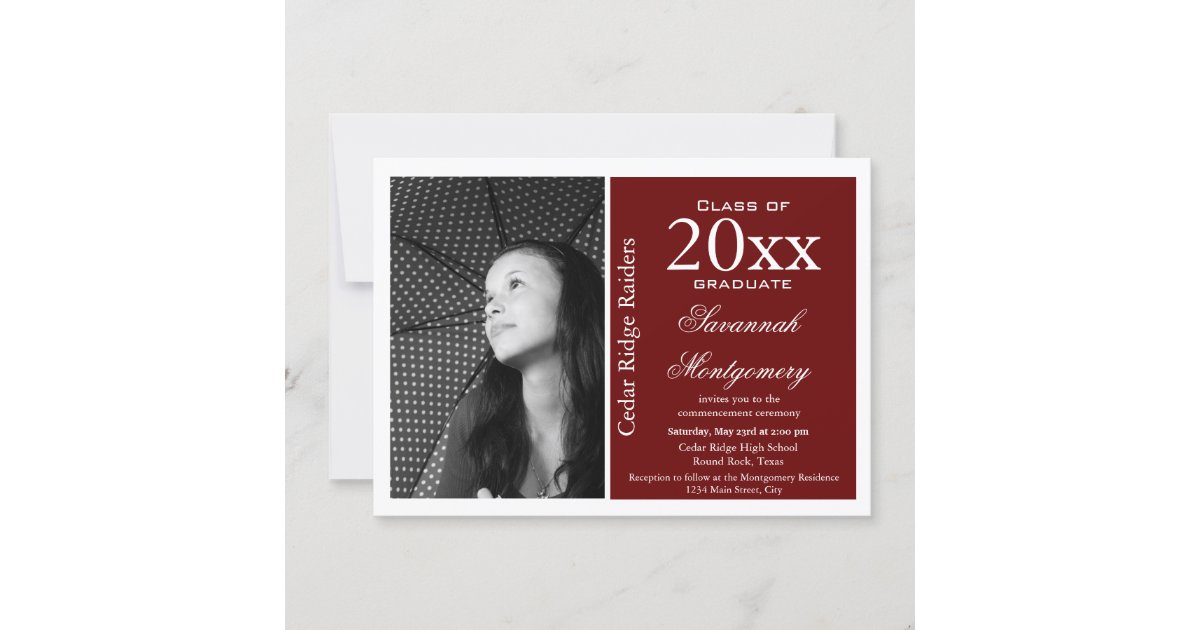 Custom Photo Graduation Announcements Maroon | Zazzle