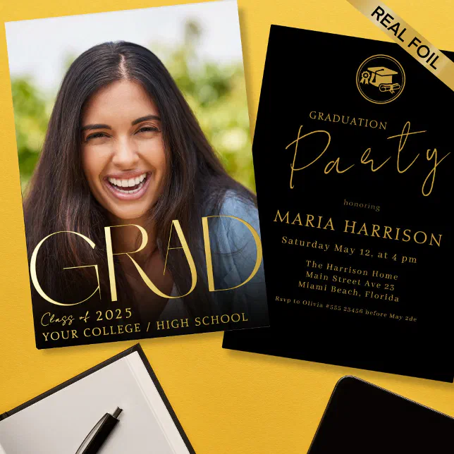 Custom Photo Graduation Gold Foil Invitation | Zazzle