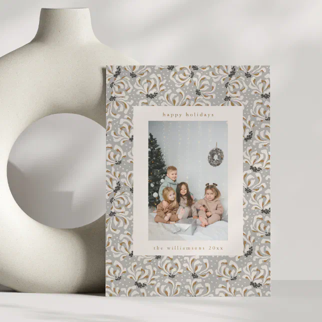 Custom Photo Gray Art Elegant Vertical Christmas Holiday Card | Zazzle