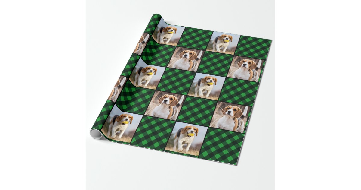Custom Photo Green Buffalo Plaid Holiday Christmas Wrapping Paper | Zazzle
