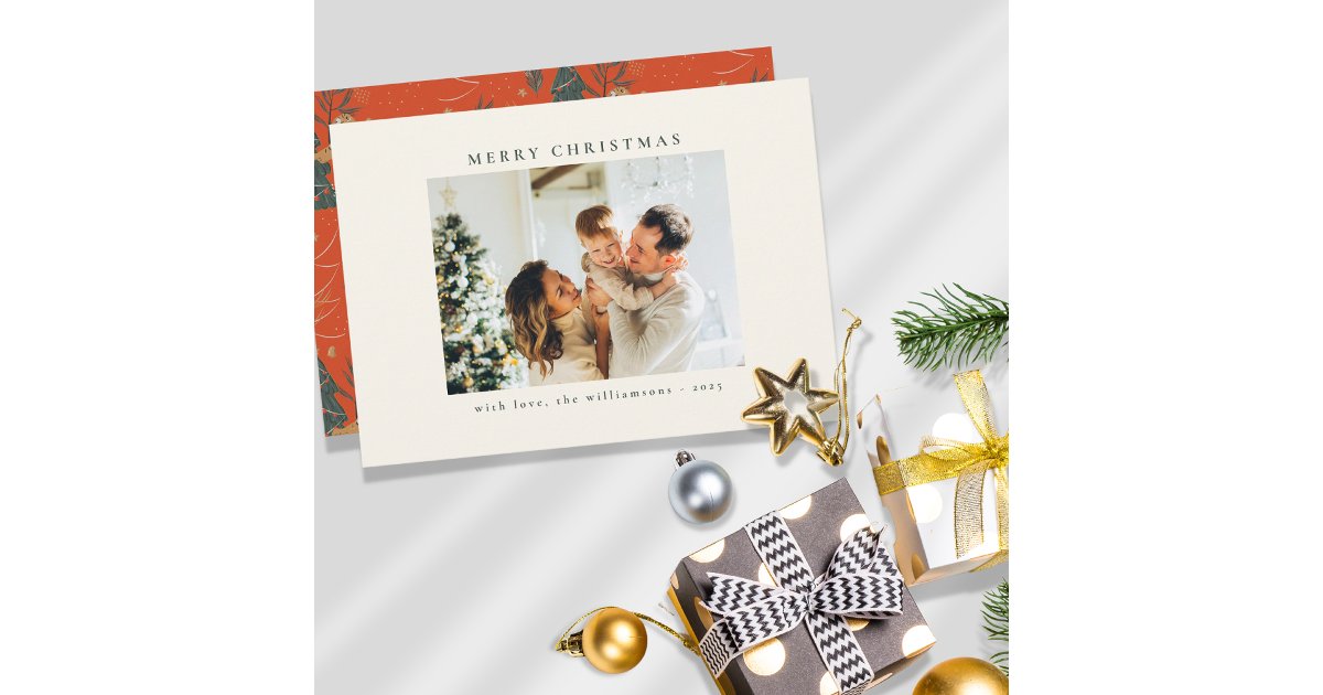 Custom Photo Green Red Christmas Tree Tiger Unique Holiday Card | Zazzle