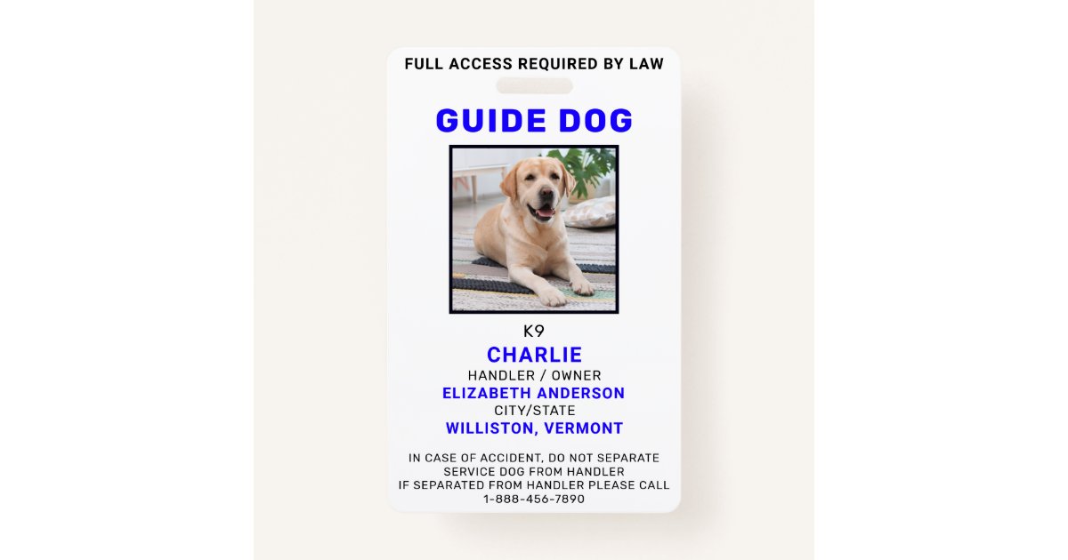 Custom Photo Guide Dog Service Dog ID Badge | Zazzle