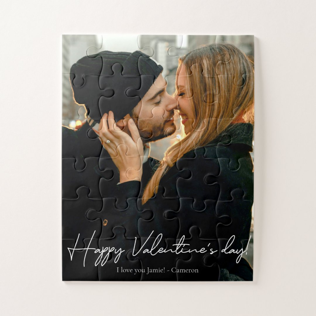 Custom Photo Happy Valentine's day Script Jigsaw Puzzle | Zazzle