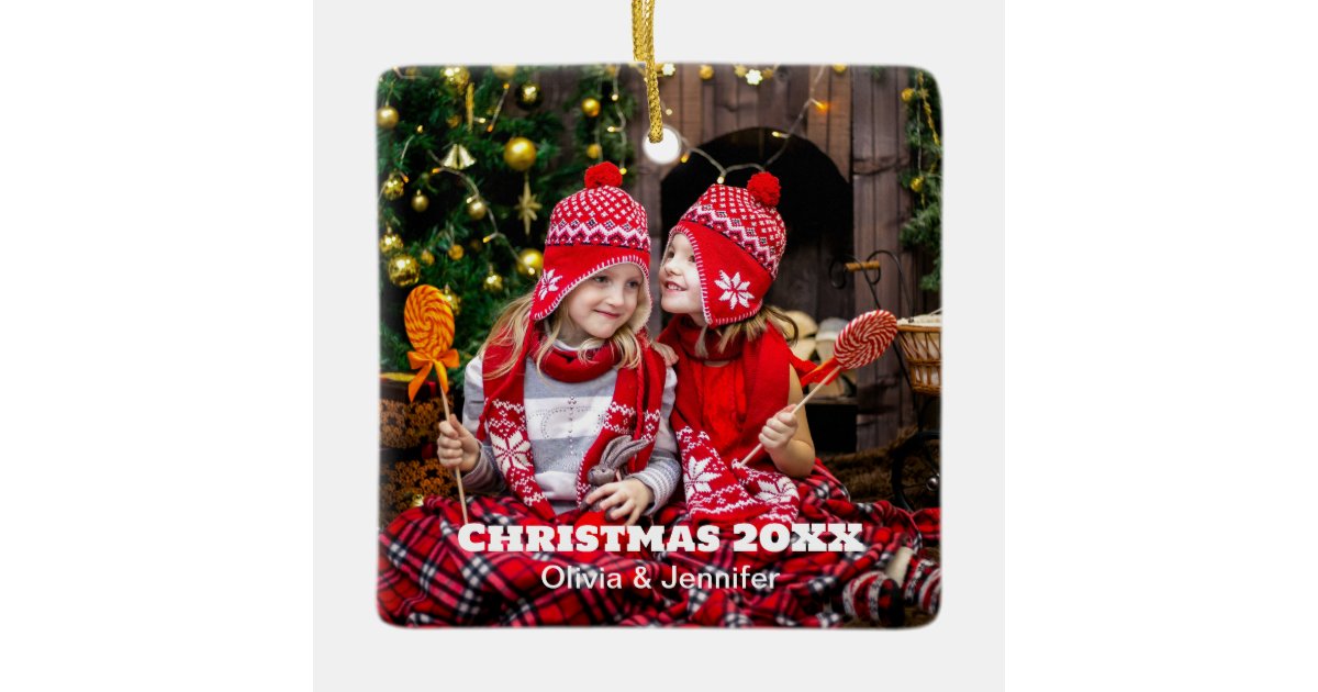 Custom Photo Holiday 2 Sided Square Ornament | Zazzle