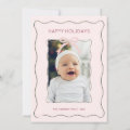 Custom Photo Holiday Card Pink Bow Squiggly Frame | Zazzle