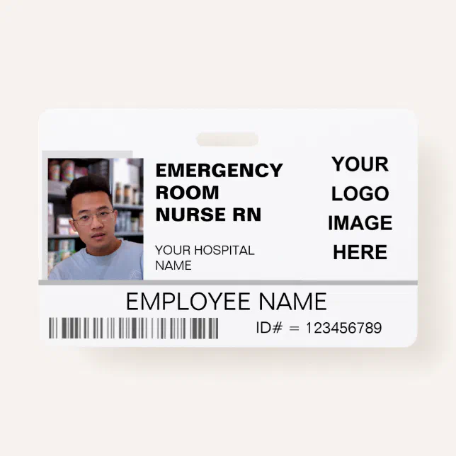 Custom Photo Hospital ID with Logo Medical Badge | Zazzle