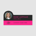 Custom Photo ID Logo Stylish Black Pink Employee Name Tag | Zazzle