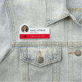 Custom Photo ID Logo Title Modern Red White Simple Name Tag | Zazzle