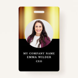 Custom Photo ID Metallic Gold Black Badge | Zazzle