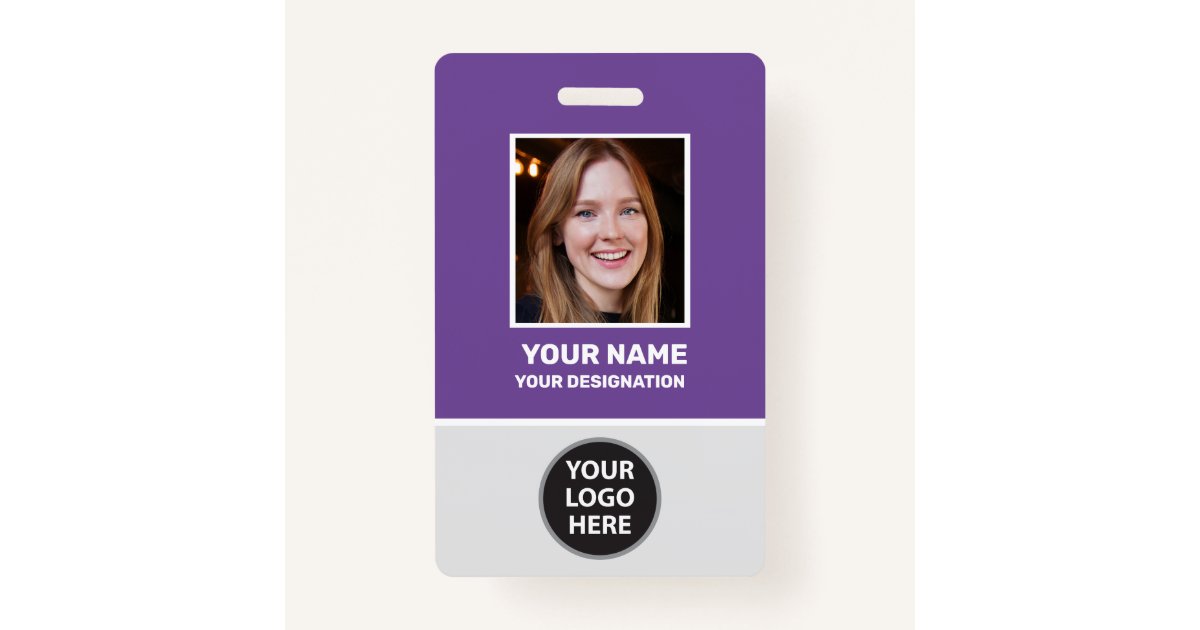 Custom Photo ID Name Badge with Logo and Barcode | Zazzle