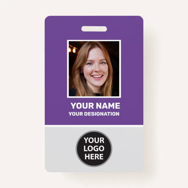 Custom Photo ID Name Badge with Logo and Barcode | Zazzle