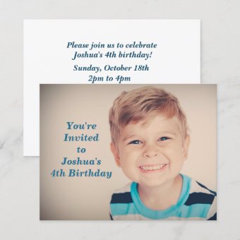 Custom Photo Kids Birthday Party Boy Blue Invitation | Zazzle