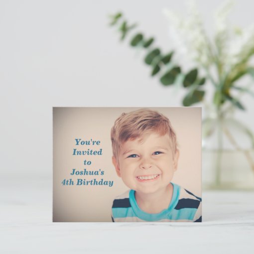 Custom Photo Kids Birthday Party Boy Blue Invitation | Zazzle