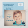 Custom Photo Kids Birthday Party Boy Blue Invitation Postcard | Zazzle