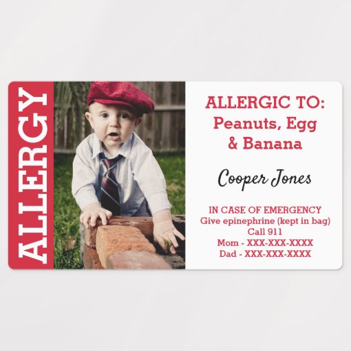Custom Photo Kids Food Allergy Alert Kids' Labels | Zazzle