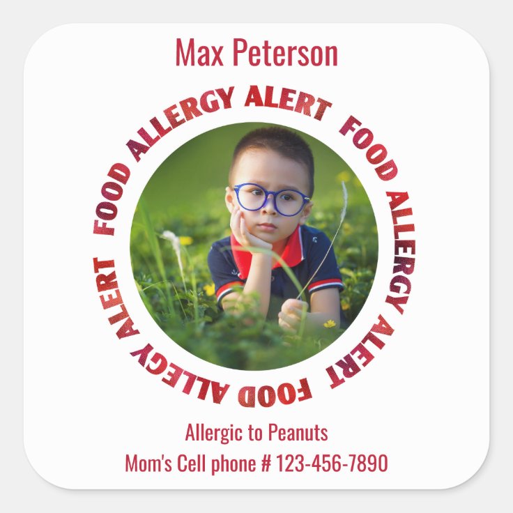 Custom Photo Kids Food Allergy Medical Alert Square Sticker | Zazzle