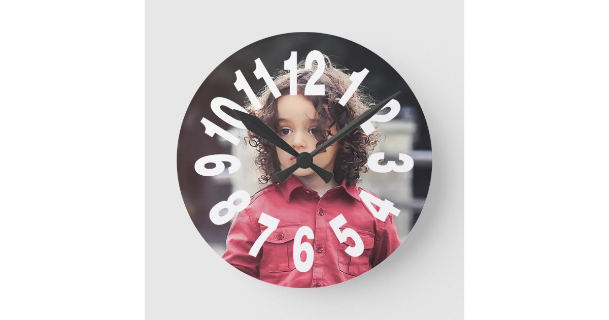 Custom Photo Large Numbers Round Clock | Zazzle