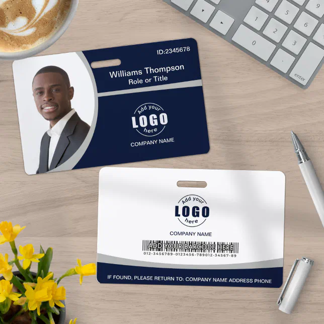 Custom Photo Logo Barcode Employee Corporate Grey Badge | Zazzle