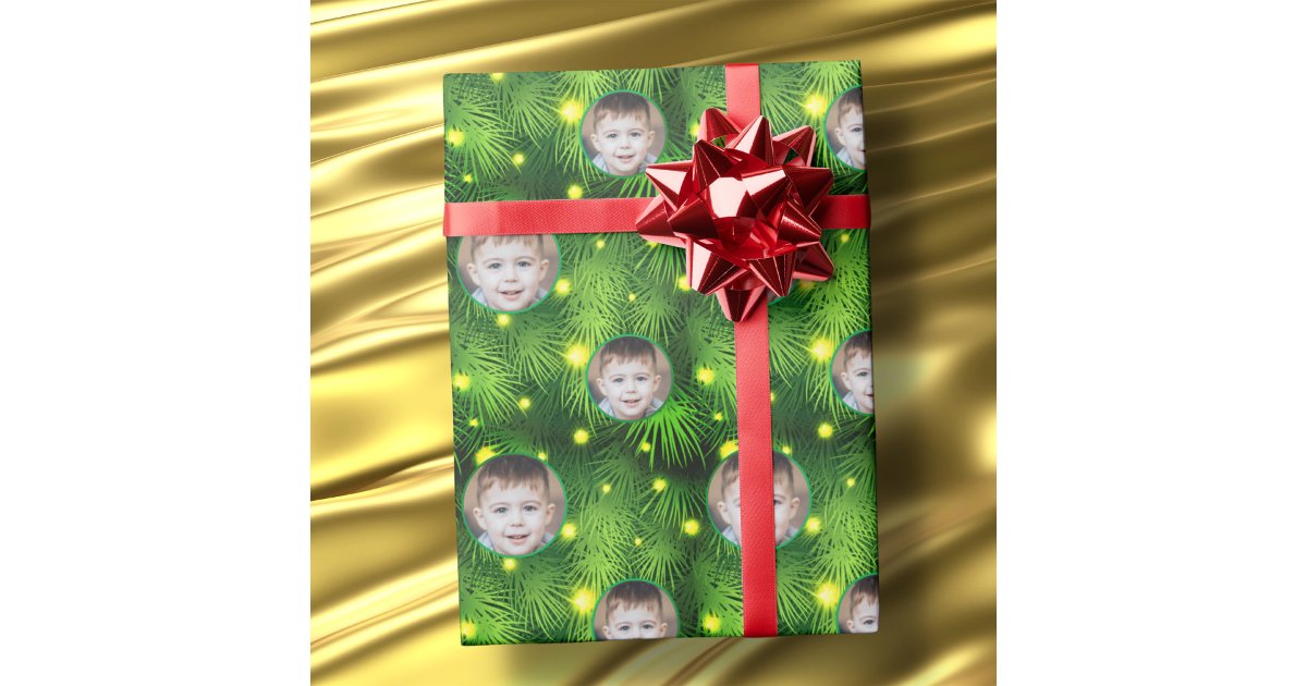 Custom Photo Logo Christmas Tree Christmas Lights Wrapping Paper | Zazzle