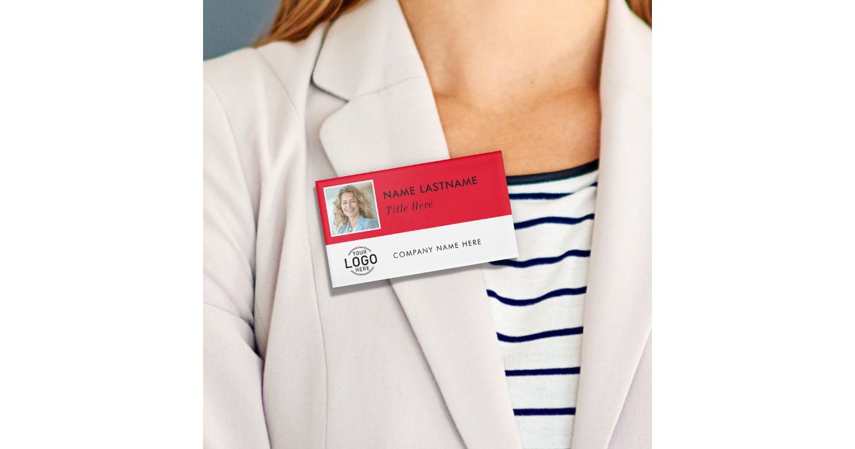 Custom Photo Logo Magnetic Large Bright Red White Name Tag | Zazzle