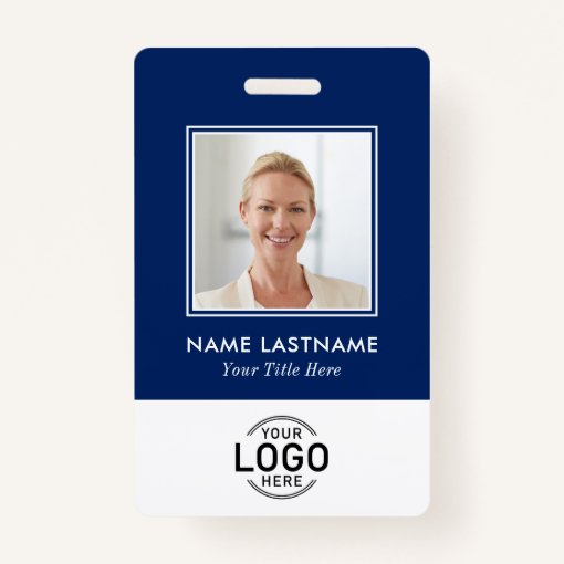 Custom Photo Logo Modern Stylish Navy Blue White Badge | Zazzle