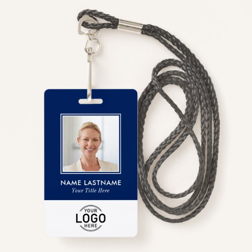 Custom Photo Logo Modern Stylish Navy Blue White Badge | Zazzle