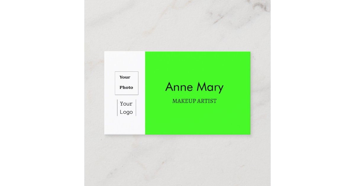 Custom Photo Logo Neon Green Makeup Artist Salon Business Card | Zazzle