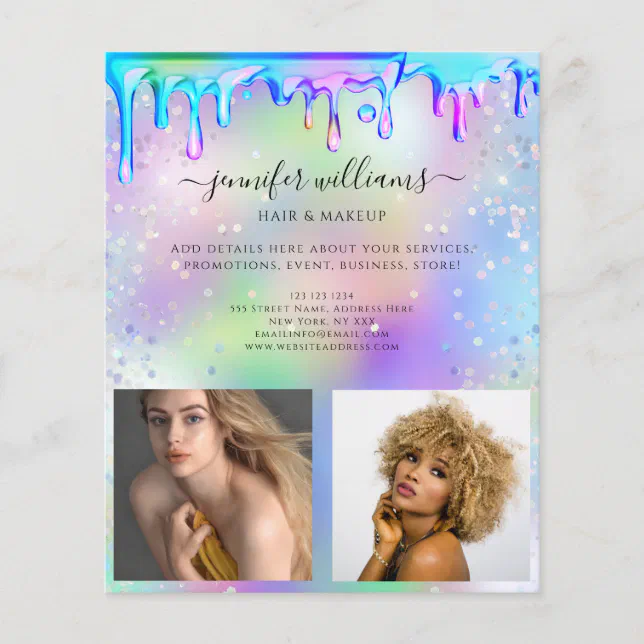 Custom Photo Logo Promotional Holographic Drip Flyer | Zazzle
