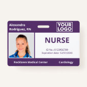 Custom Photo Logo Purple Medical Employee ID Badge | Zazzle