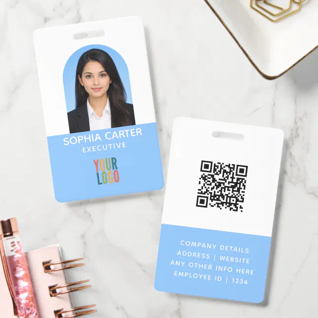 Custom Photo Logo QR Code Employee Sky ID Badge | Zazzle