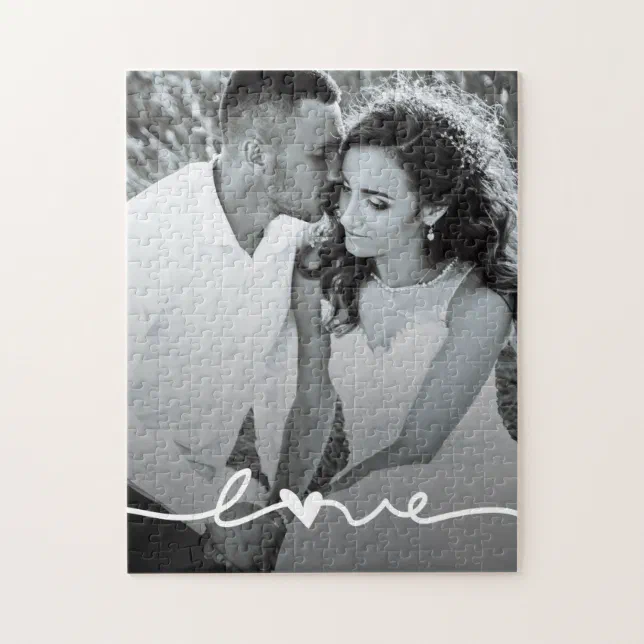 Custom Photo Love Script Wedding Jigsaw Puzzle | Zazzle