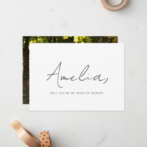 Custom Photo Maid of Honor Handwriting Proposal Note Card | Zazzle