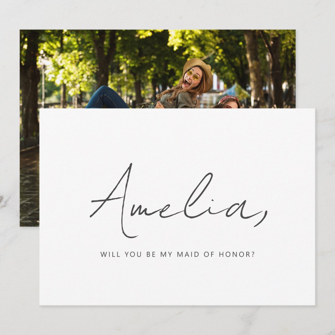 Custom Photo Maid of Honor Handwriting Proposal Note Card | Zazzle