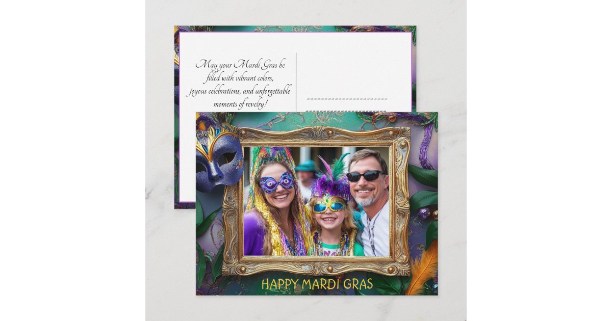 Custom photo Mardi Gras Chaos Frame Postcard | Zazzle