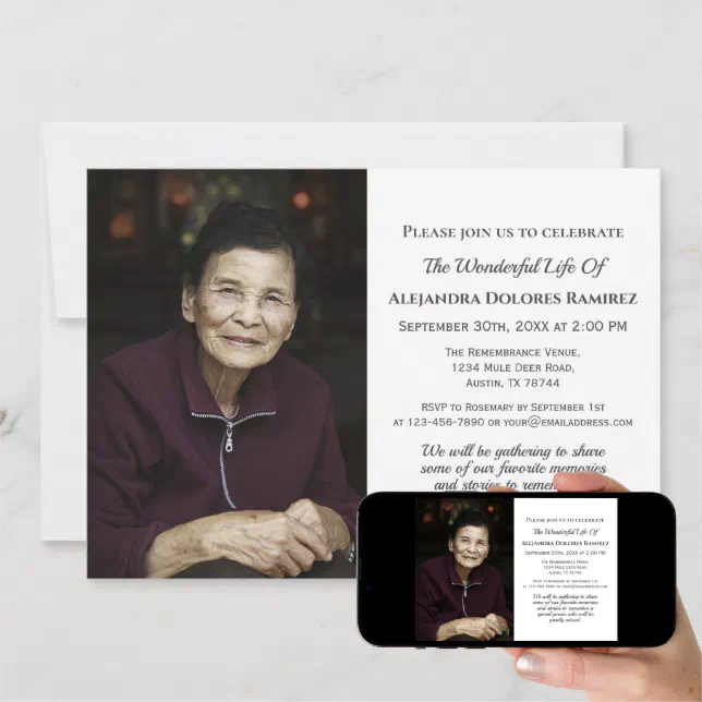 Custom Photo Memorial Funeral Sympathy Remembrance Invitation | Zazzle