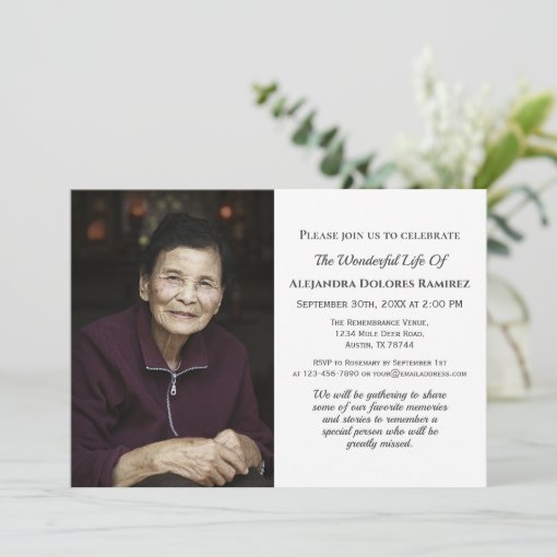 Custom Photo Memorial Funeral Sympathy Remembrance Invitation | Zazzle