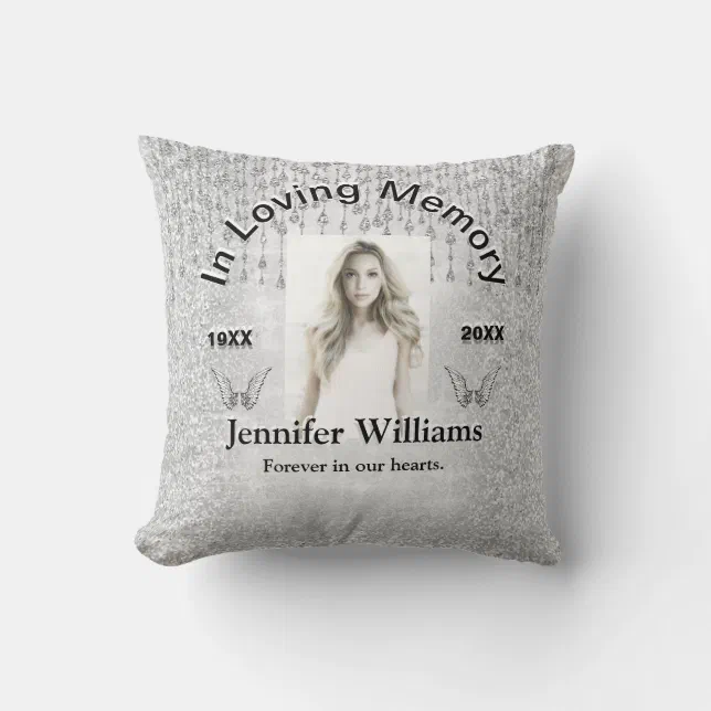Custom Photo Memorial Silver Angel Tears Throw Pillow | Zazzle